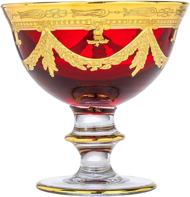 Italy Ruby Red Crystal Compote Serving Bowls Vintage Design 24K Gold ...