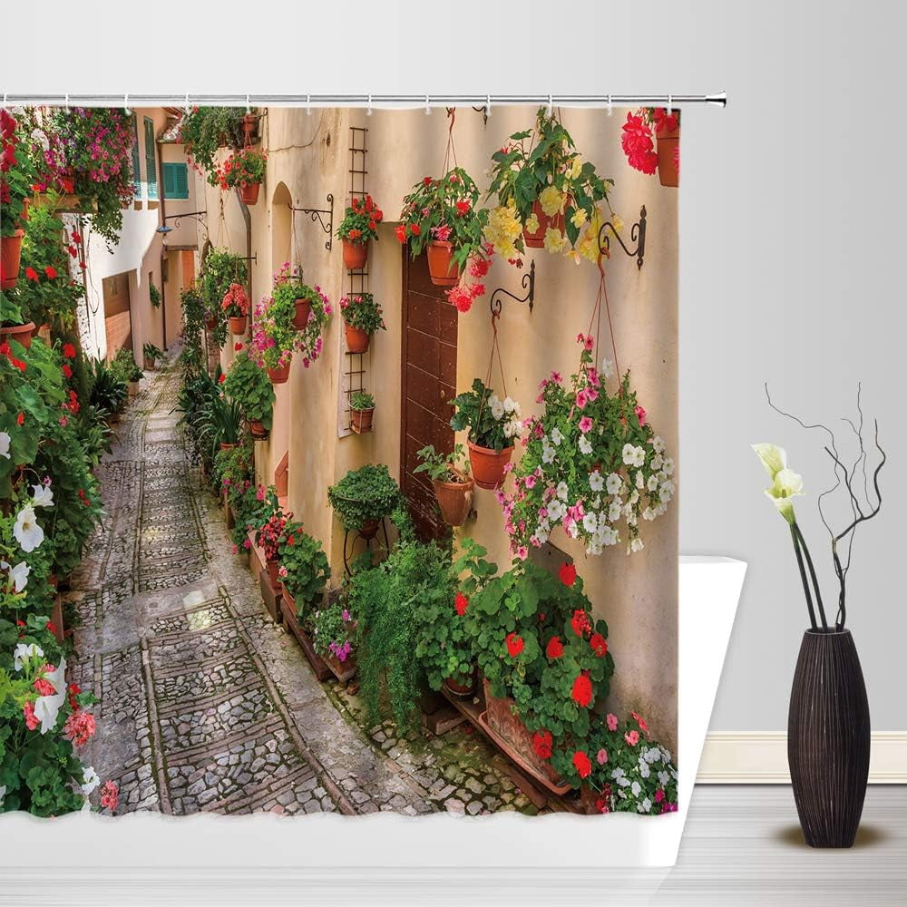 Italy Shower Curtain European Nature Greece Scene Italian Vintage Old ...