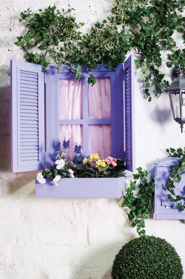 Italy Style Purple Window House Stone Wall Green Scenery Background ...