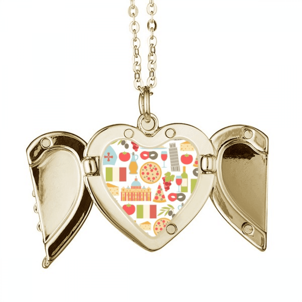 Italy The Leaning Tower of Pisa Roman Folded Wings Peach Heart Pendant ...