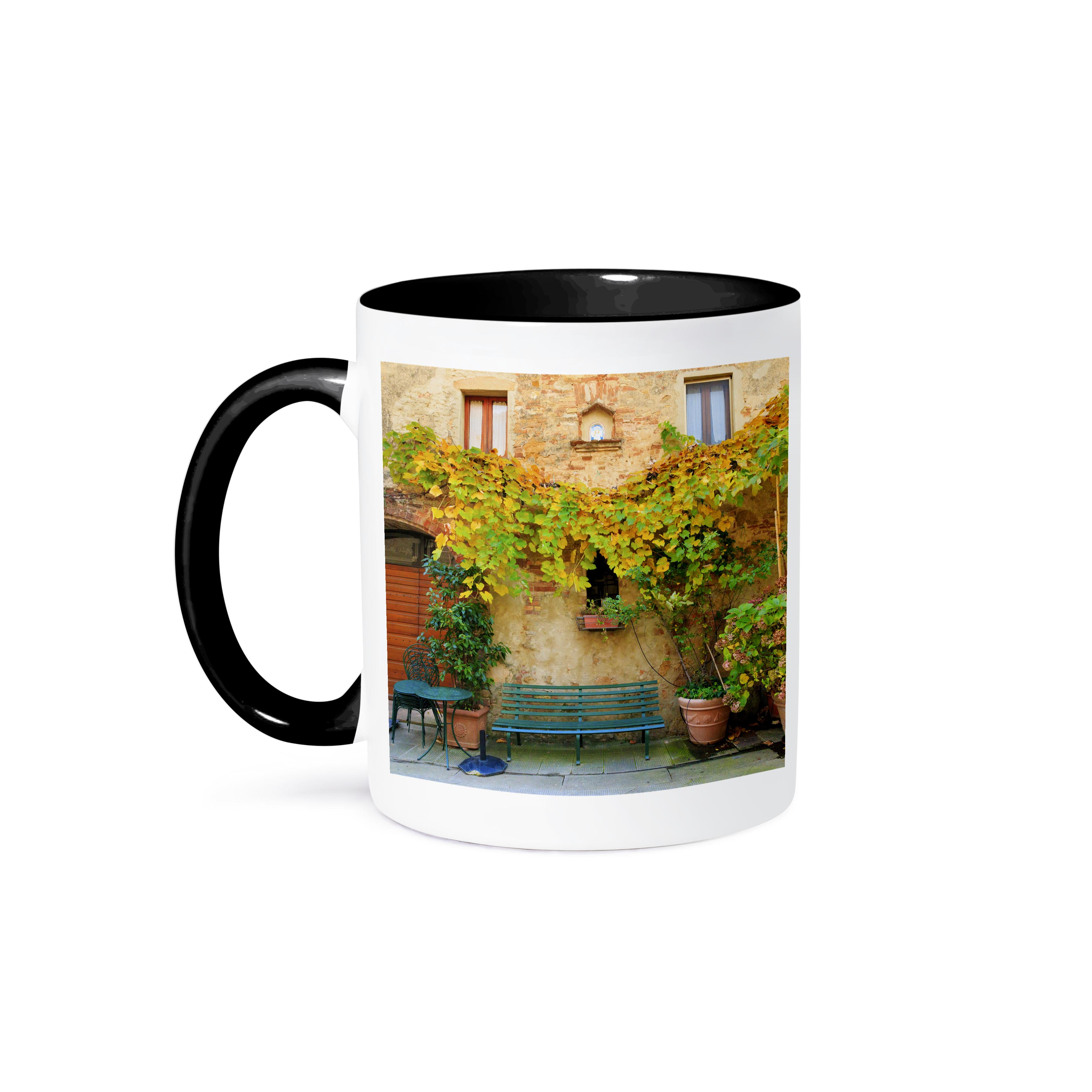 Italy, Tuscany, Siena, Chiusure. Fall Colors And Park Bench., 11oz Two ...