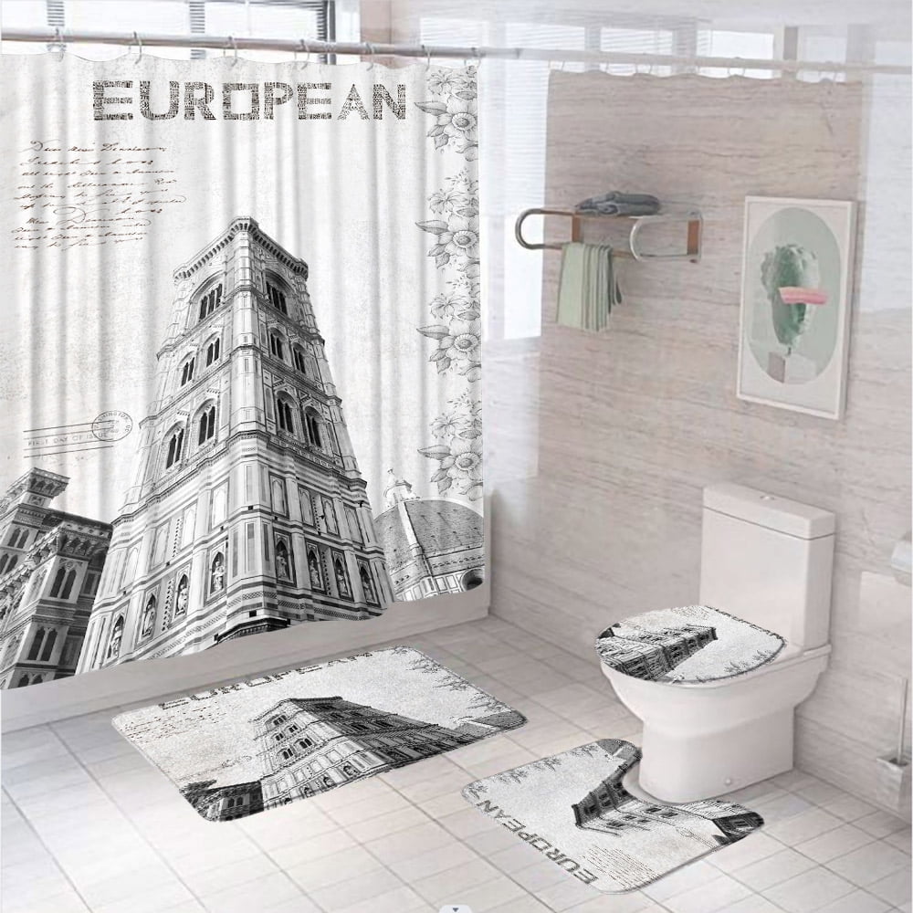Italy Vintage Flower Street Shower Curtain Set Retro Historic Building ...