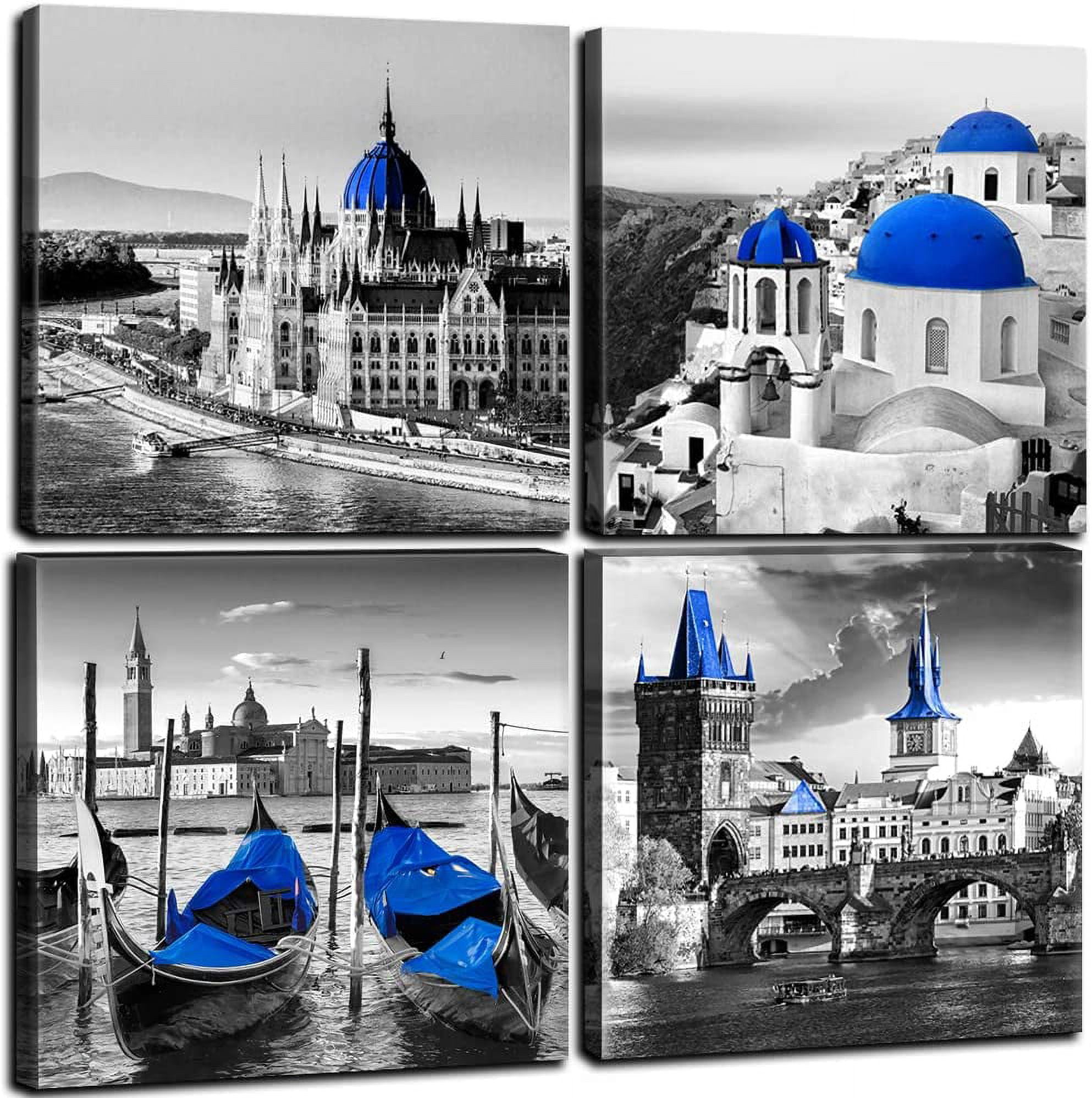 Italy Wall Art Mediterranean Pictures Wall Decor for Bathroom Navy Blue ...