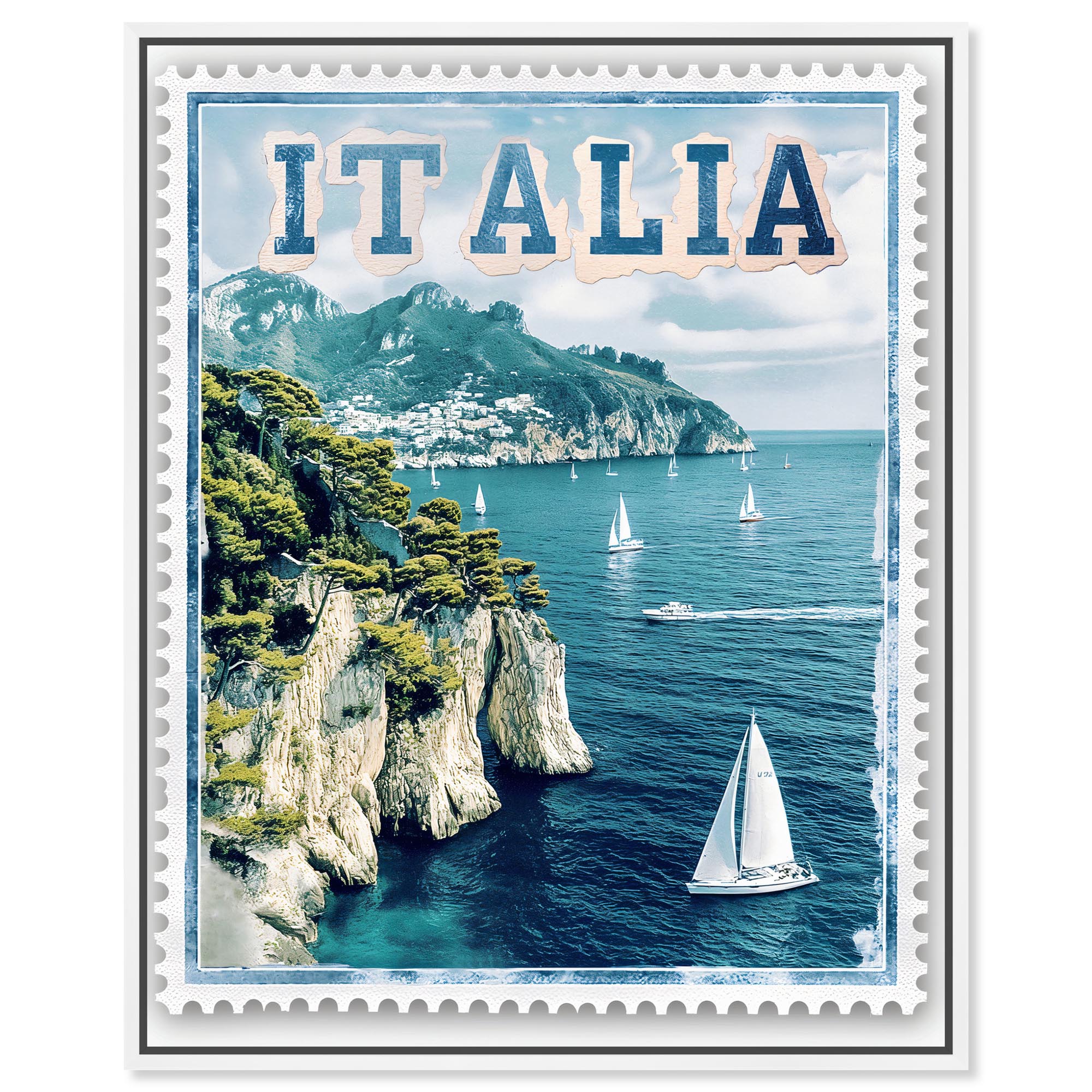 Italy stamp Canvas Beach Coastal Art by Art Remedy, White Frame, 30" x ...