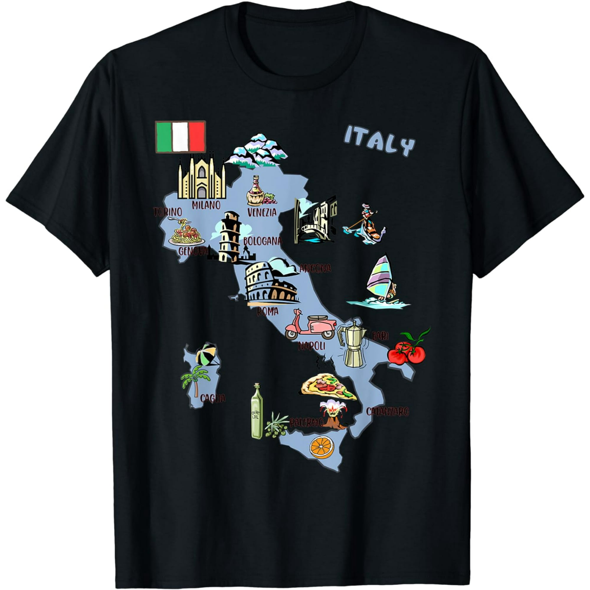 Italy tourist map with landmarks flag and famous symbols pure cotton T ...