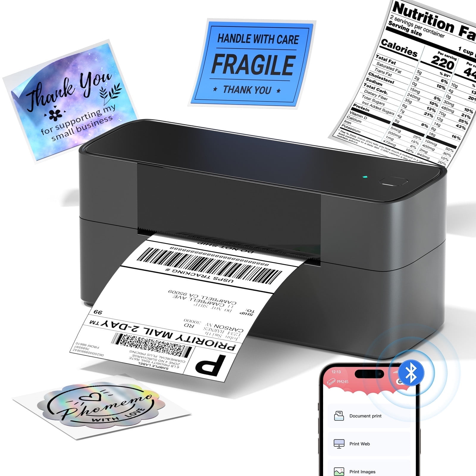 Itari Bluetooth Thermal Shipping Label Printer, 245-BT Wireless Label ...