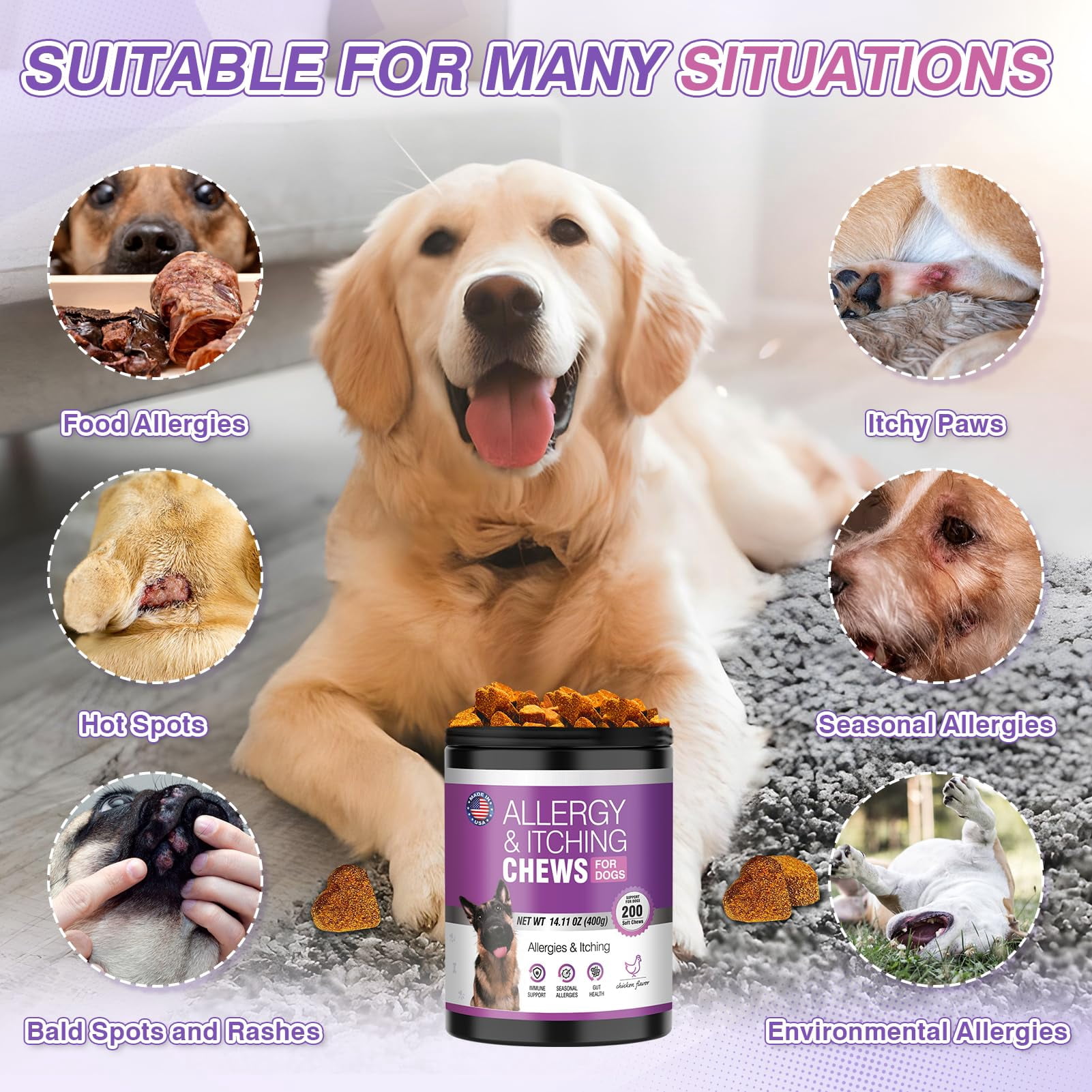Itchy Dog Chews - 200 Count Hot Spot Relief and Itch Treatment ...