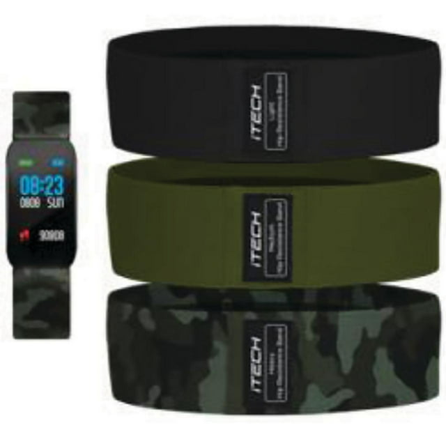 Itech Active Green Camo Unisex Adult Tracker Smartwatch Bundle w/ 3 ...