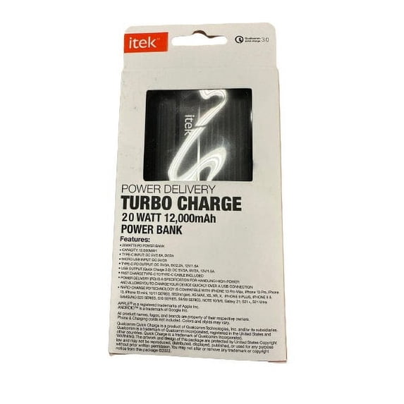 I-Tek Portable Charger, 12000 mAh Power Bank, Fast 20 Watt Charge ...