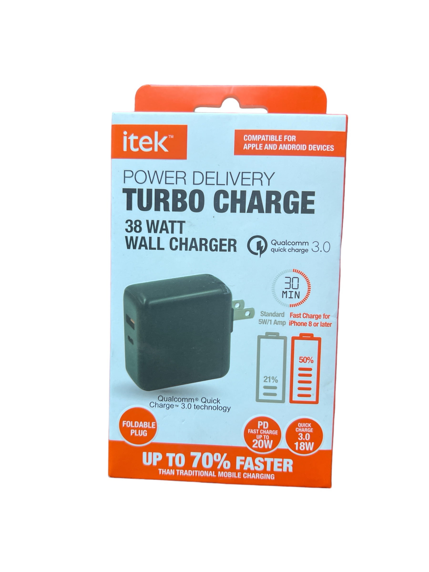 Itek Power Delivery Turbo Charge 38 Watt Wall Charger, Black - Walmart ...