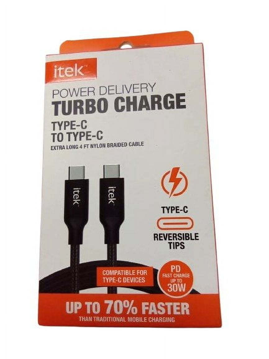 Itek Power Delivery Turbo Charge Type-C to Type-C 4 FT Nylon Braided ...