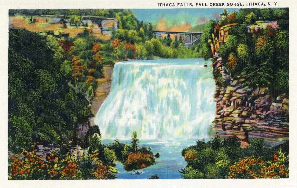 Ithaca, New York, Fall Creek Gorge View, Ithaca Falls Scene (24x36 ...