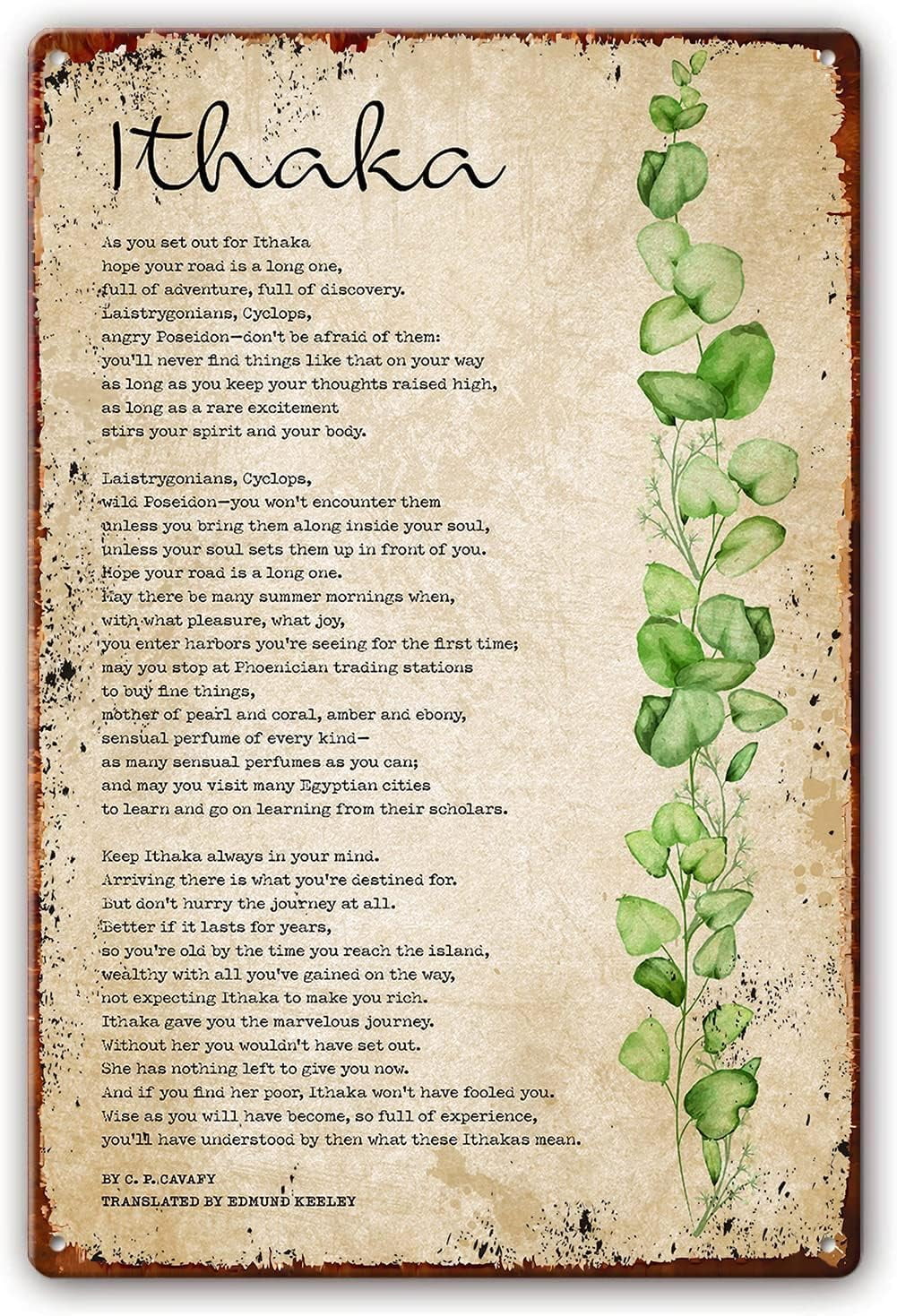 Ithaka Poem Wall Art Metal Sign C. P. Cavafy Quotes Wall Art Poetry Tin ...