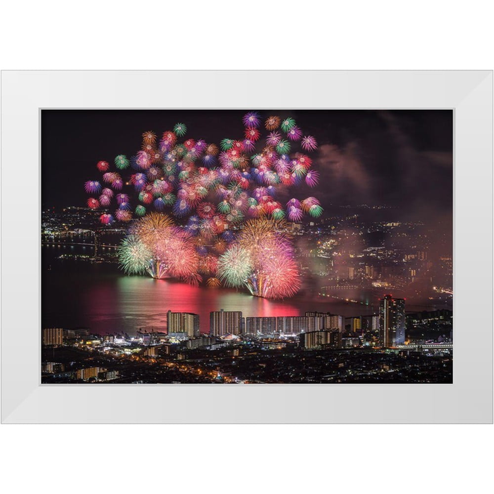 Ito, Tatsuki 18x13 White Modern Wood Framed Museum Art Print Titled - Lake Biwa Fireworks ...