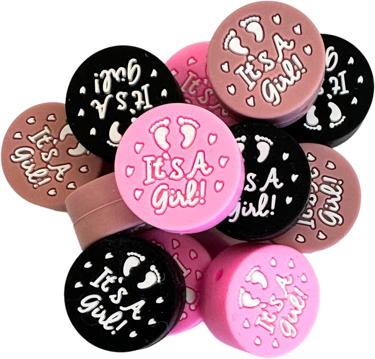 Its A Girl Silicone Focal Bead Set 12 Pc Mixed Pack 3 Color Gender ...