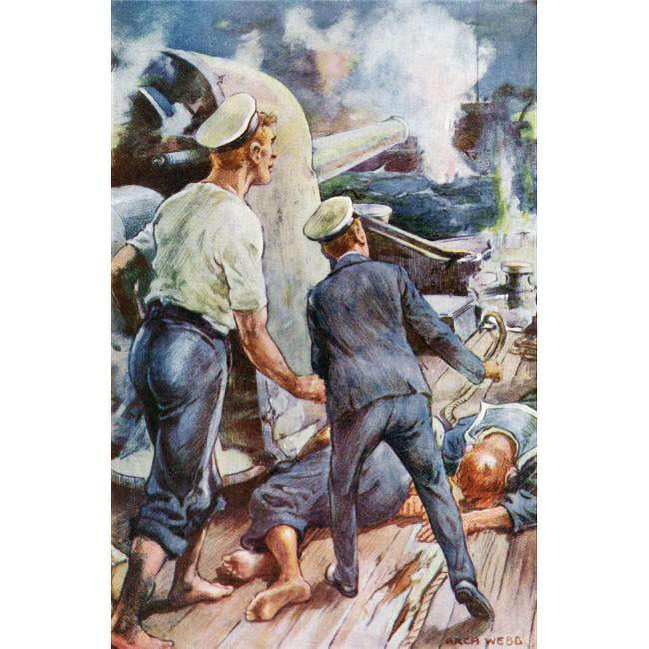 Its Shell Struck the German Cruisers Bridge. Illustration by Archibald ...