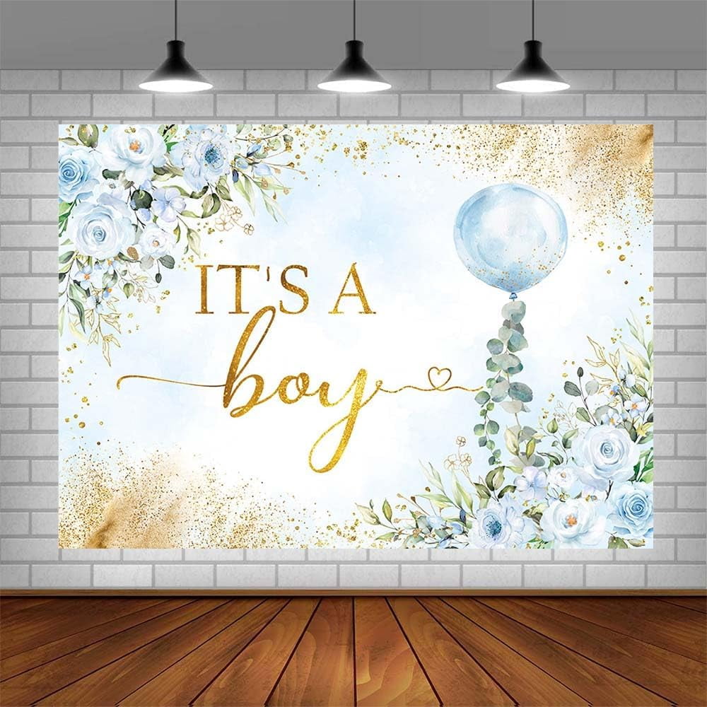 Its a Boy Backdrop for Baby Shower Decorations Blue Flower Baby Boy ...