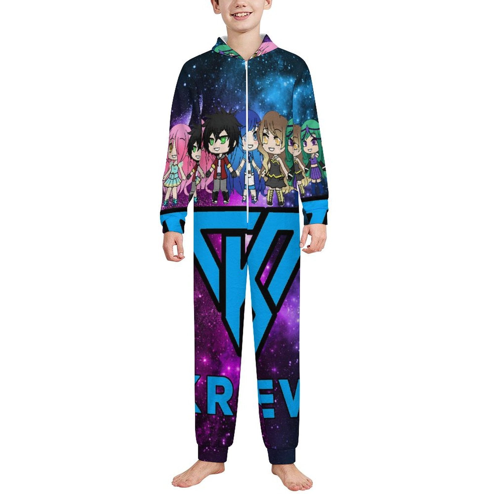 ItsFunneh Krew Fleece Onesie Pajamas Kids Zip-Front Hooded Sleepwear ...