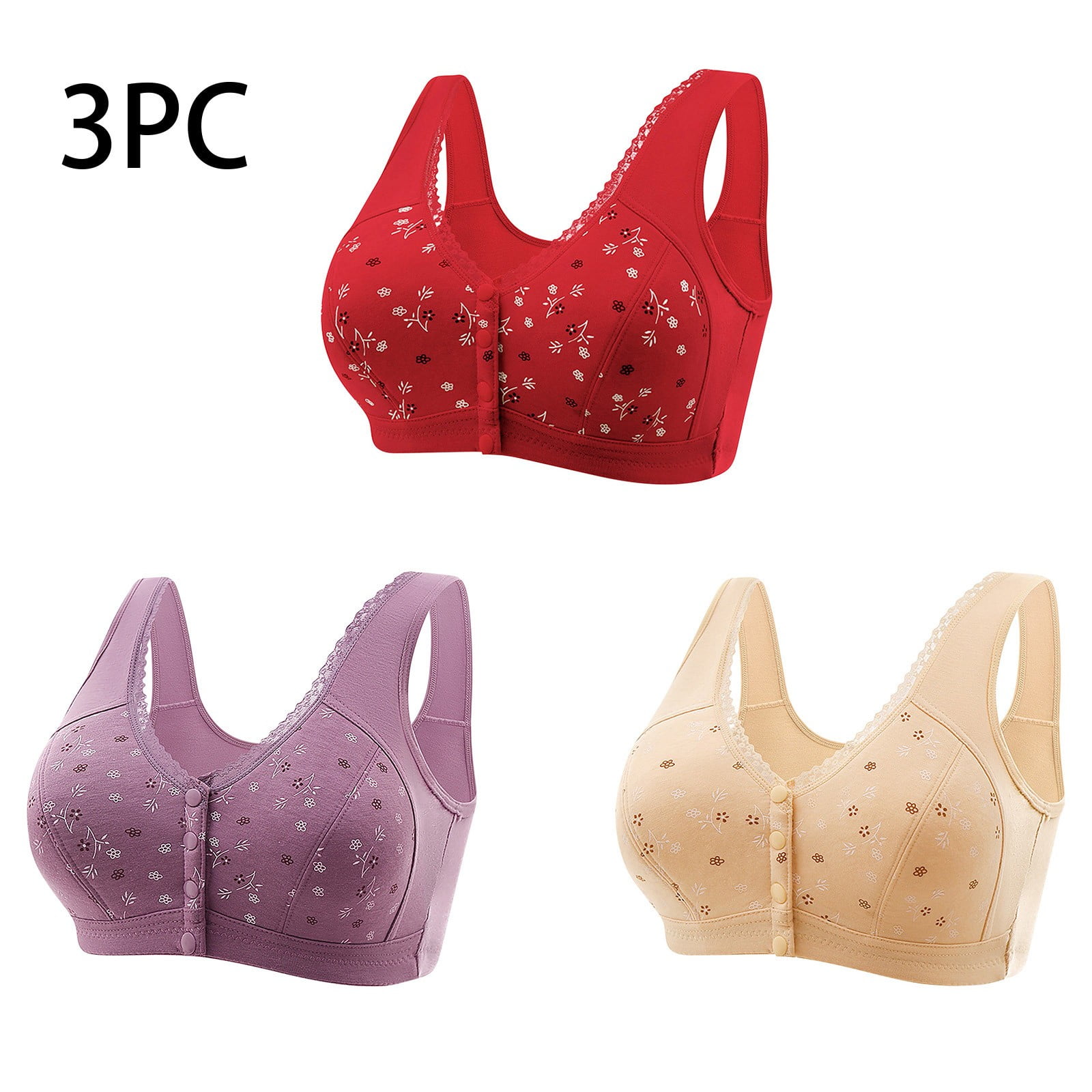 Itsame 3PC Bras for Women's Full Support Everyday Casual Bra Set ...