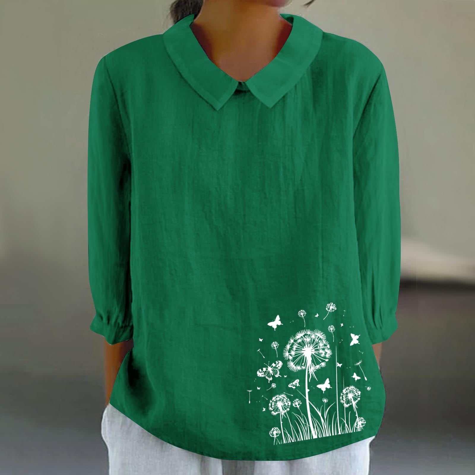 Itsame Blouses for Women, Lapel 3/4 Sleeve Loose Prints Casual Comfy ...