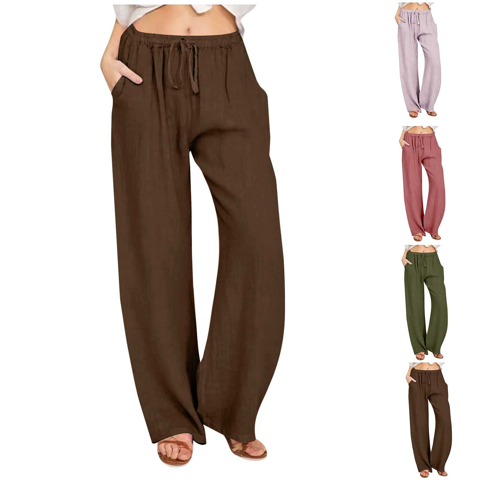 Itsame Comfortable Loose Pants for Womens Solid Color Relaxed Cotton ...