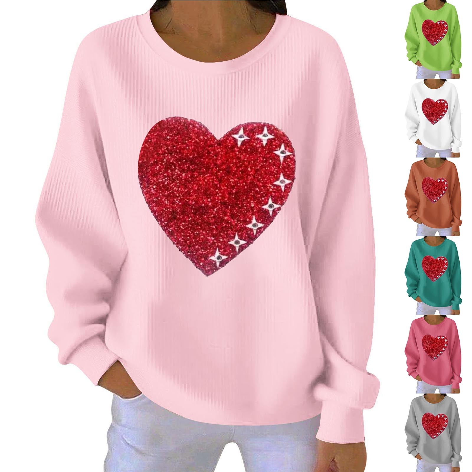 Itsame Long Sleeve Heart T-Shirts Women's Valentine's Sweatshirt Loose ...