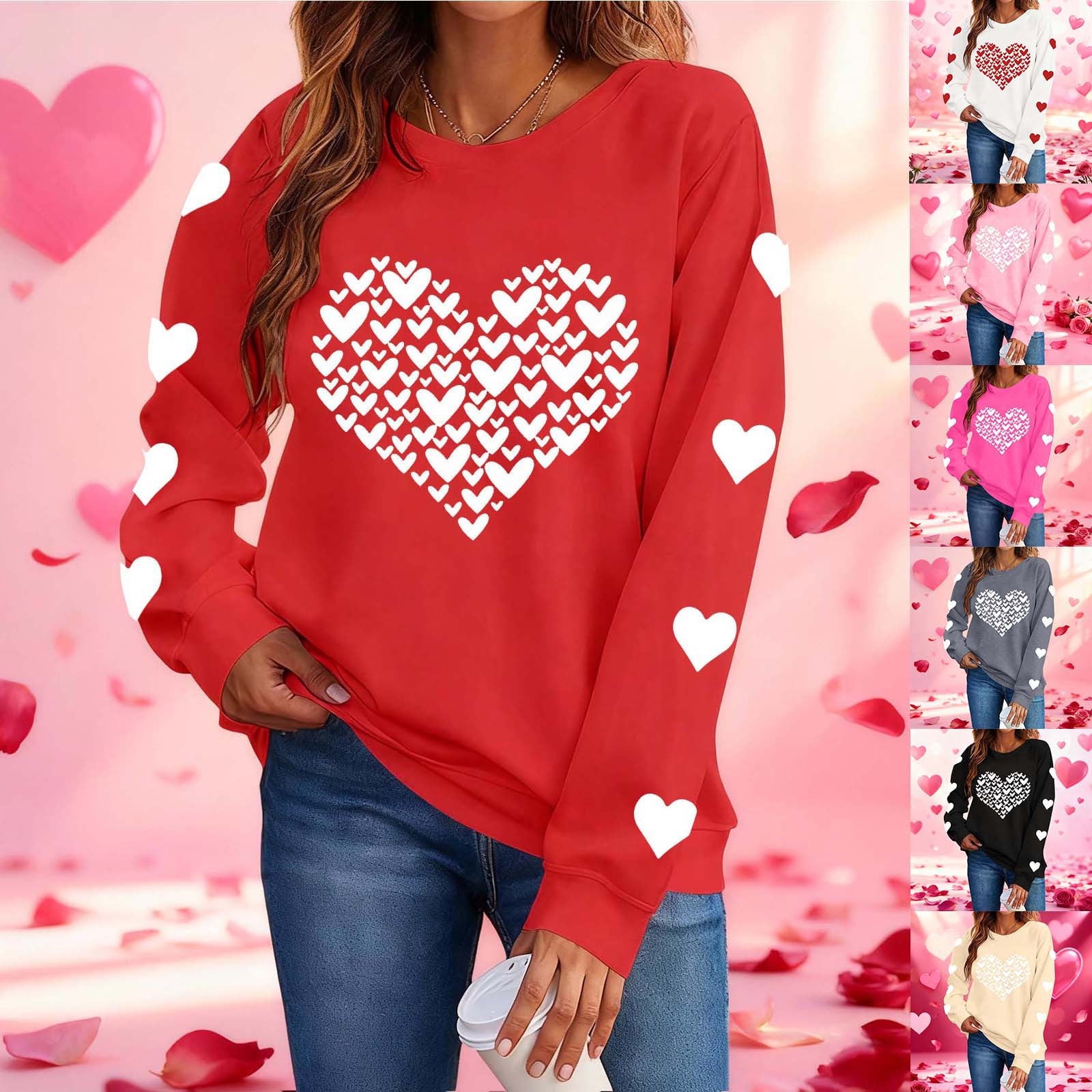 Itsame Long Sleeve Heart T-Shirts Women's Valentine's Sweatshirt Loose ...