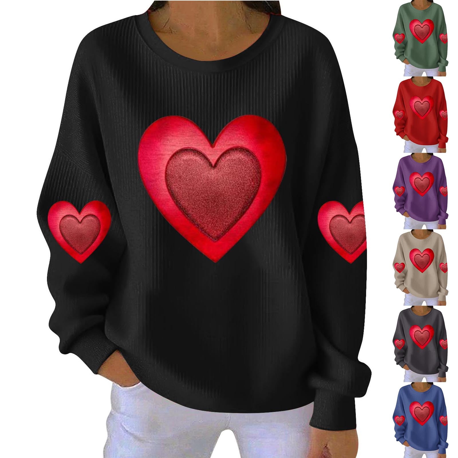 Itsame Women Long Sleeve Heart T-Shirts Valentine's Sweatshirt Loose ...