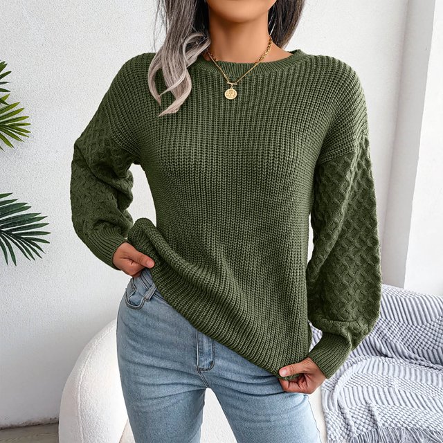 Itsame Womens Pullover Sweaters, Solid Color Round Neck Long Sleeve ...