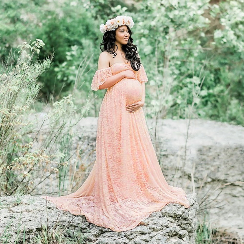 Itsun Maternity Clothespregnant Women Off Shoulder Lace Long Maxi Dress Gown Maternity