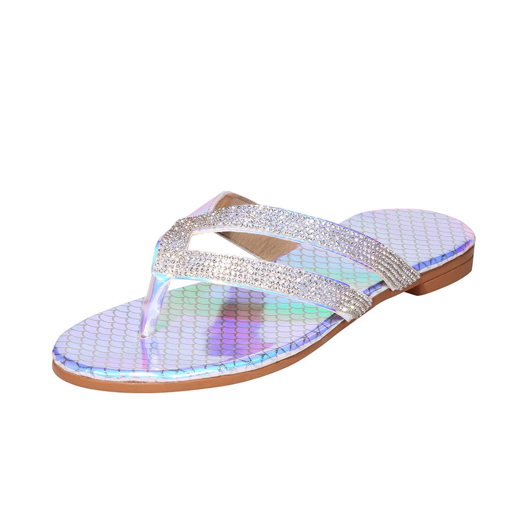 Itsun Womens Flip Flop Slipperssummer Flat Bottom Shoes Rhinestone Flip Flops Women Flip Flops