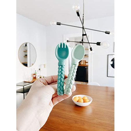 Itzy Ritzy Silicone Spoon & Fork Set; Baby Utensil Set Features A Fork ...