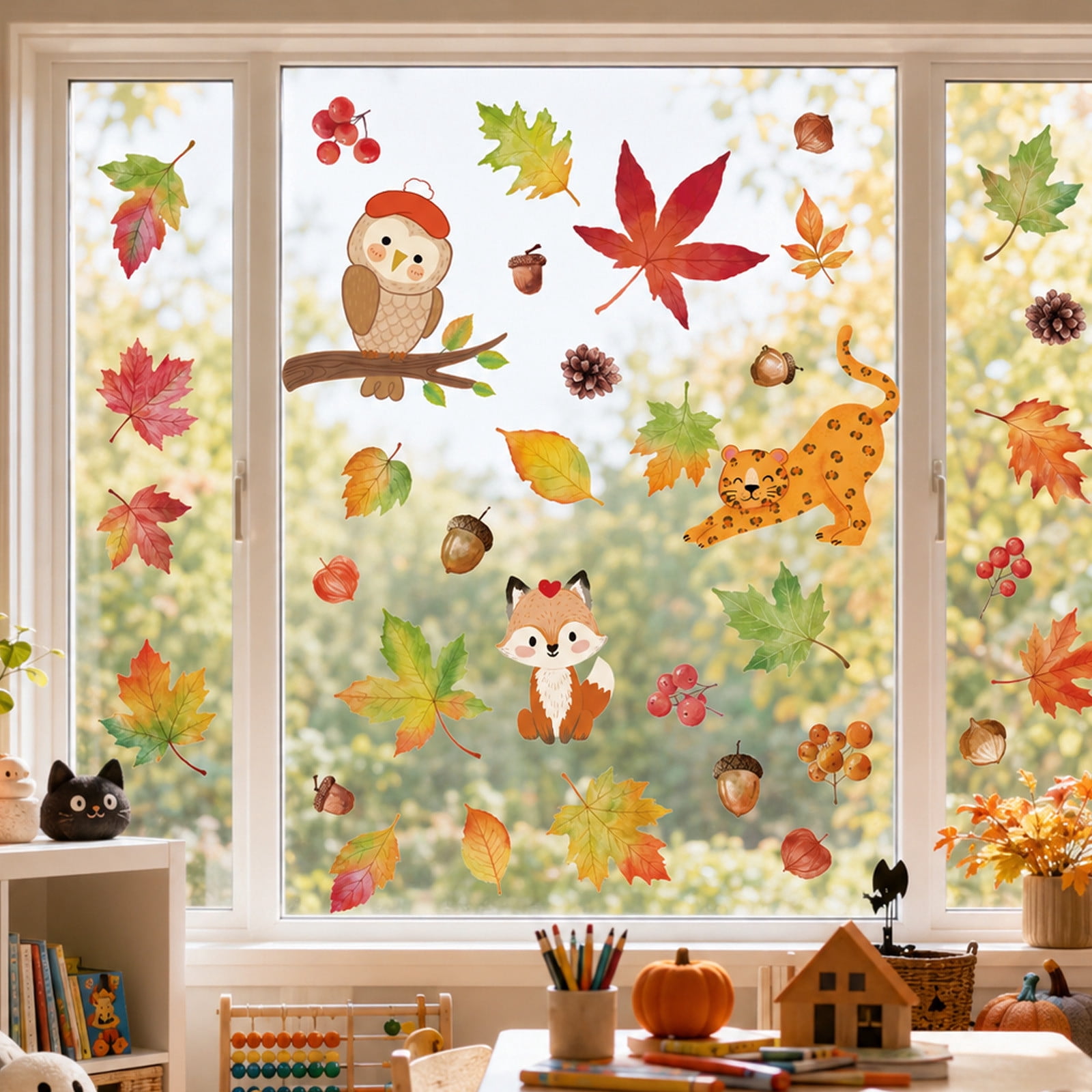 Iuaoueui Fall Window Clings Thanksgiving Autumn Clings Decor for ...