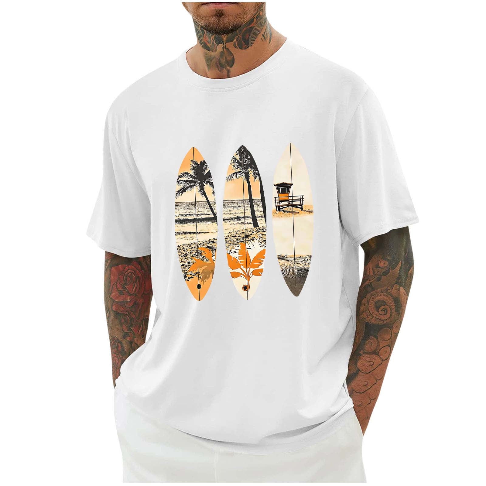 Iugvhana Beach Shirts for Men Hawaiian Palm Tree Graphic Tees Sunshine ...
