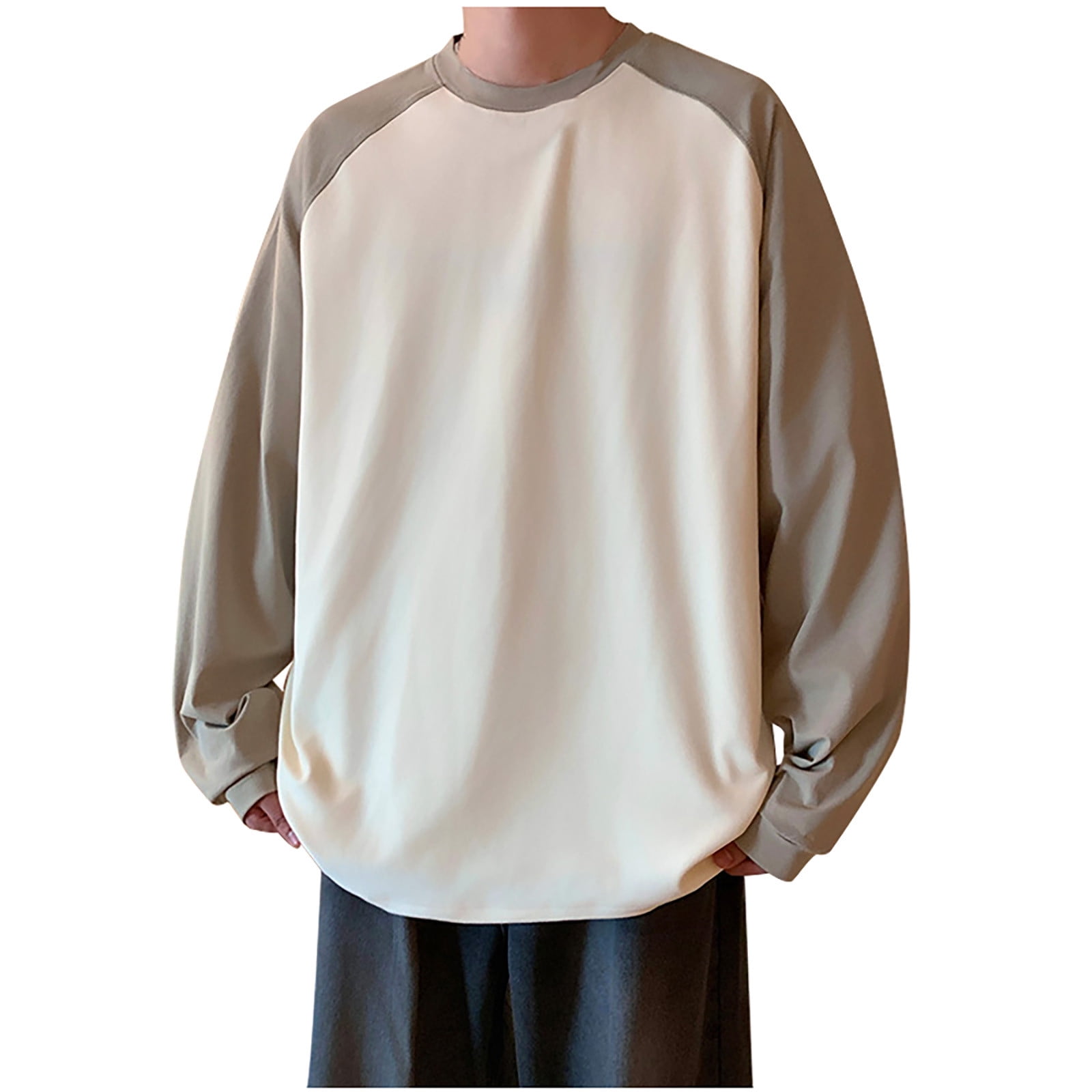 Iugvhana Color Blocking Long Sleeve T Shirts for Men Relaxed Fit Round ...