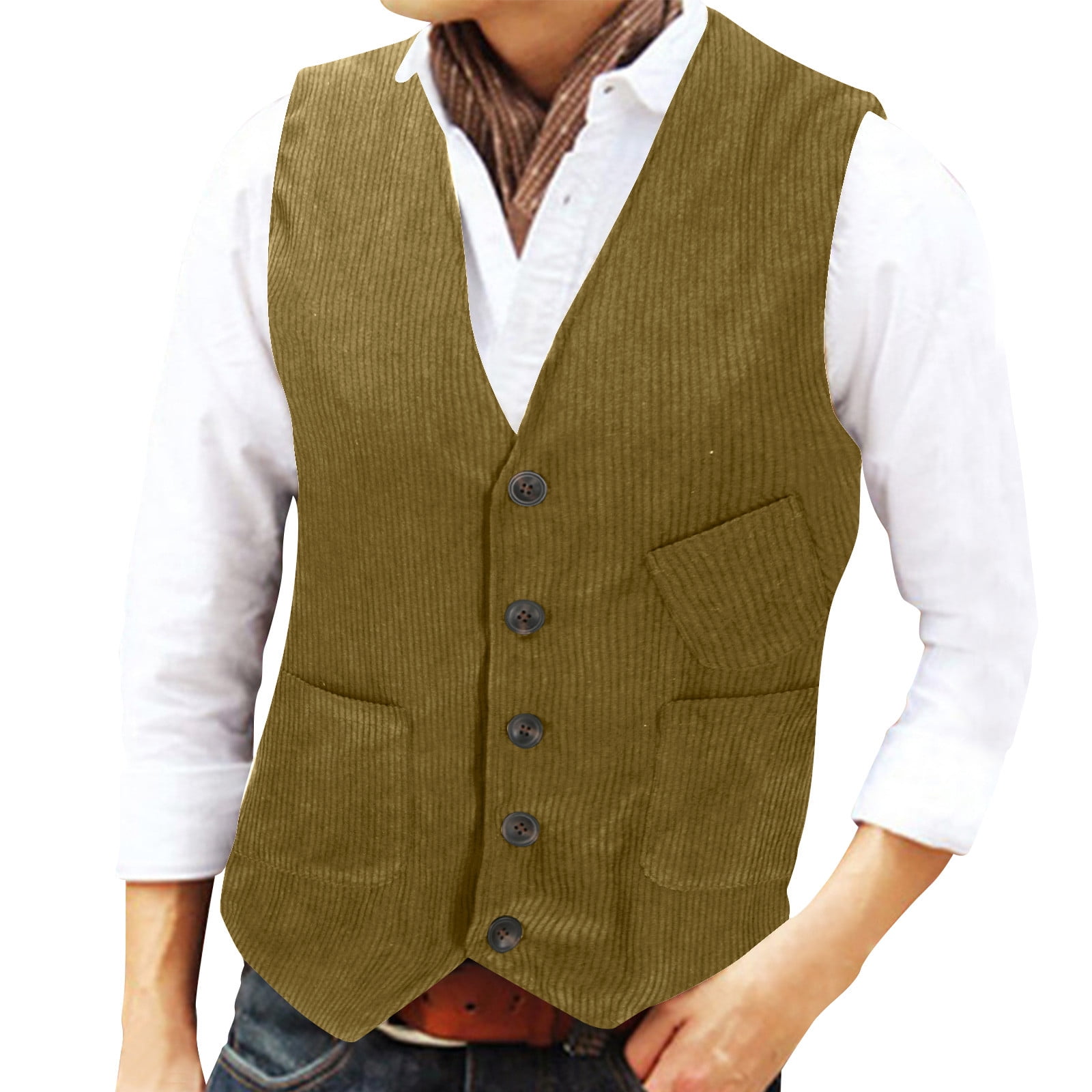 Iugvhana Corduroy Vests for Men Casual Solid Button Down Sleeveless ...