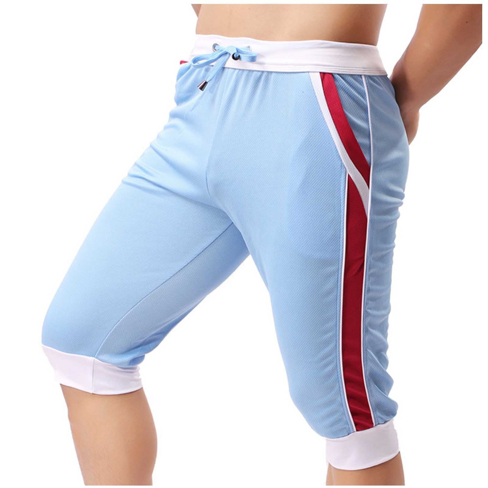 Iugvhana Men's 3/4 Jogger Capri Pants Workout Gym Below Knee Shorts ...