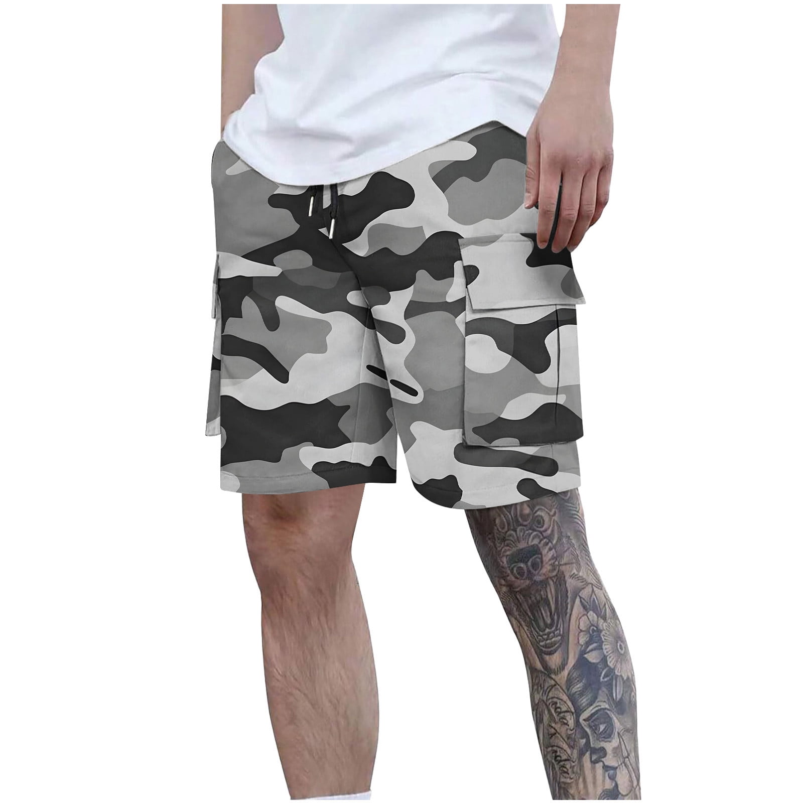Iugvhana Men's Camouflage Cargo Shorts with Multi Pockets Drawstring ...