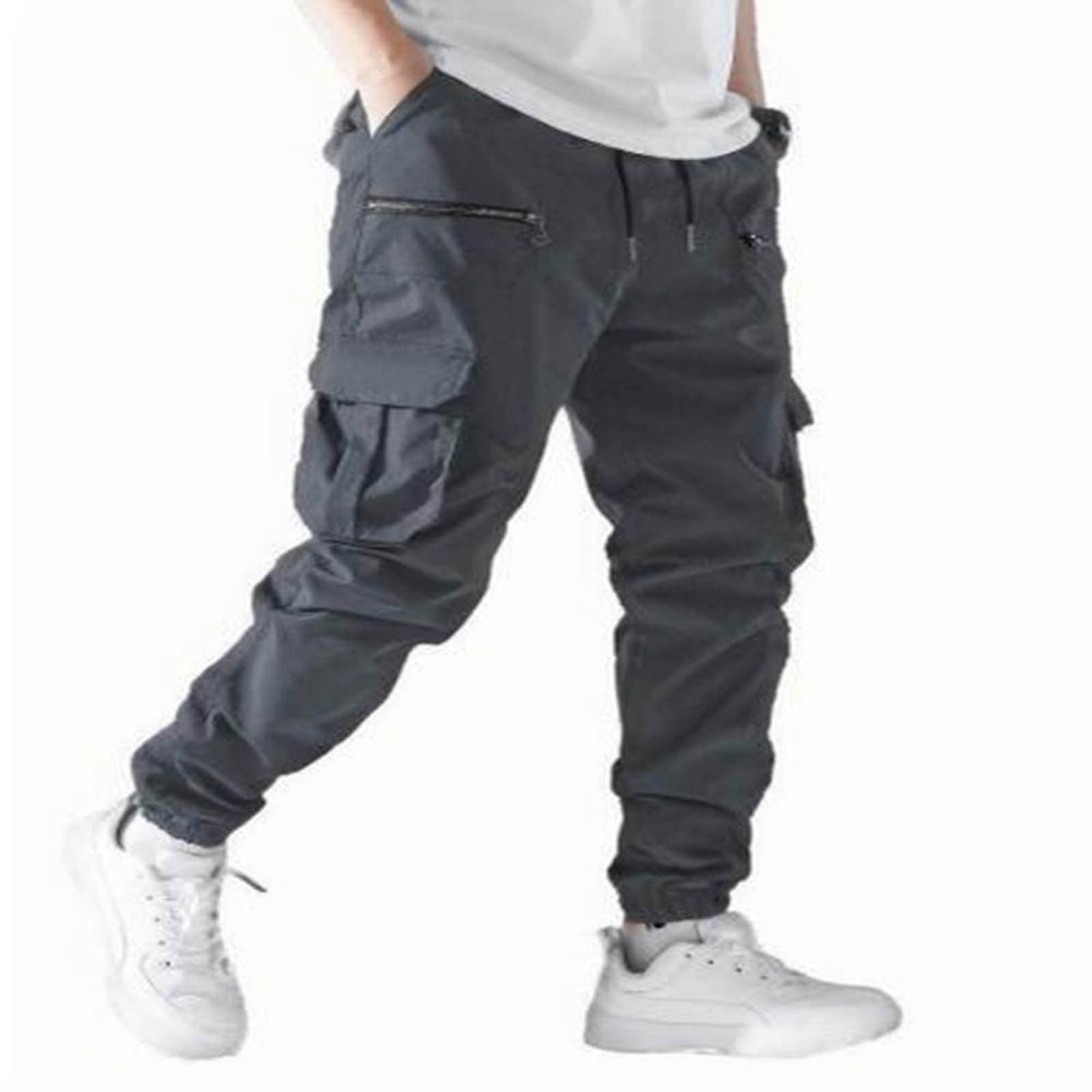 Iugvhana Men's Cargo Pants Multi Pockets Drawstring Elastic Waist ...