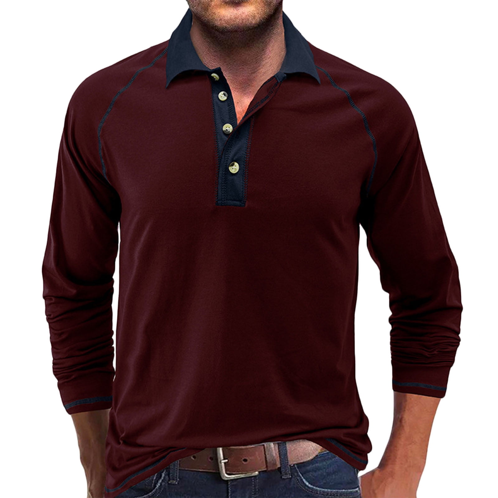 Iugvhana Men's Classic Button Down Polo Shirt Casual Long Sleeve ...