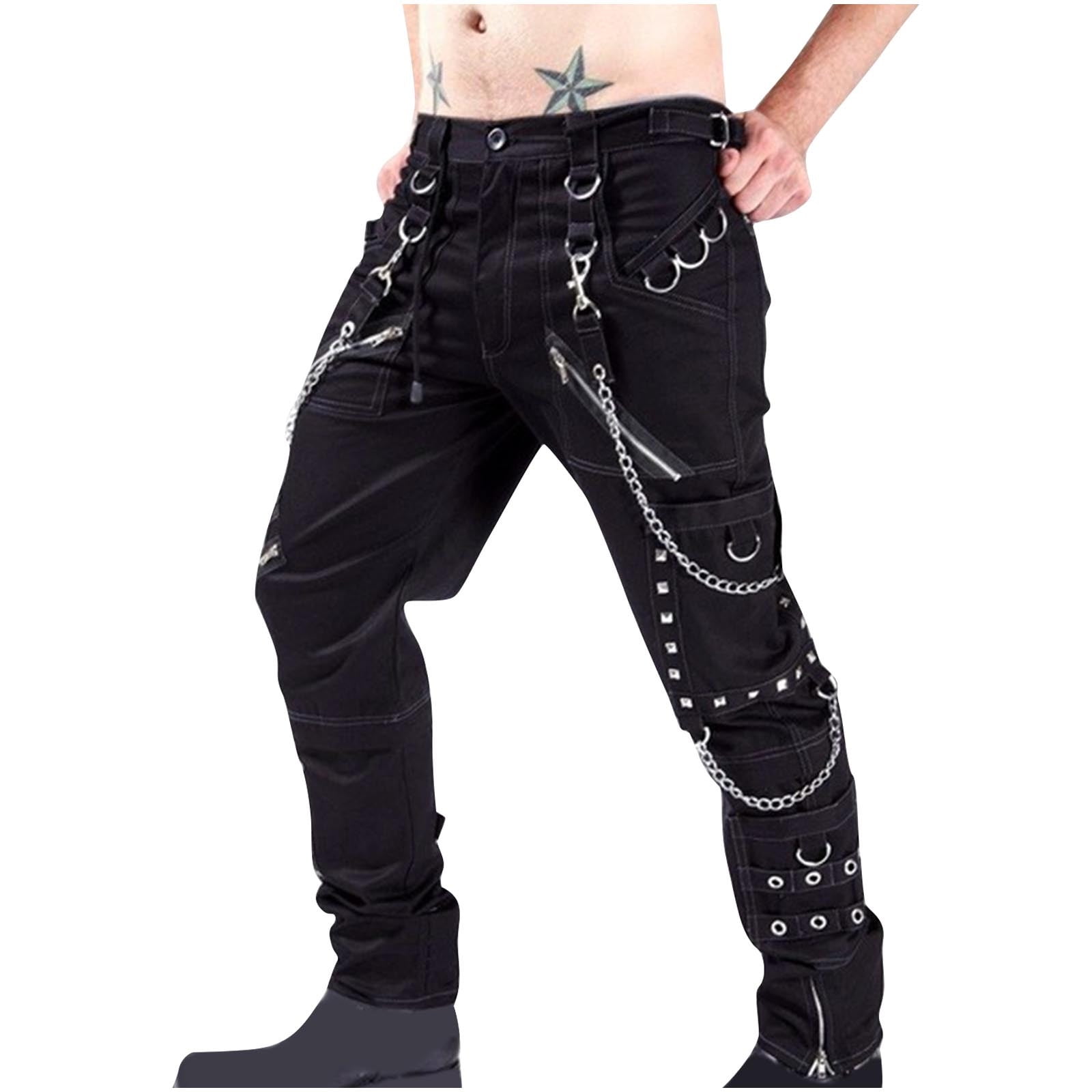Iugvhana Men's Fashion Hiphop Rock Punk Gothic Pants Techwear Sport ...