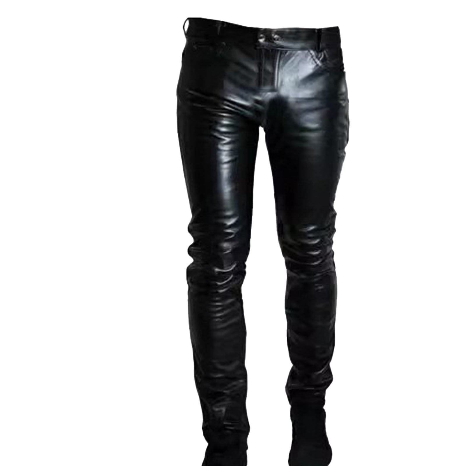 Iugvhana Men's Faux Leather Pants Punk Rock Trousers Slim Fit Soft ...