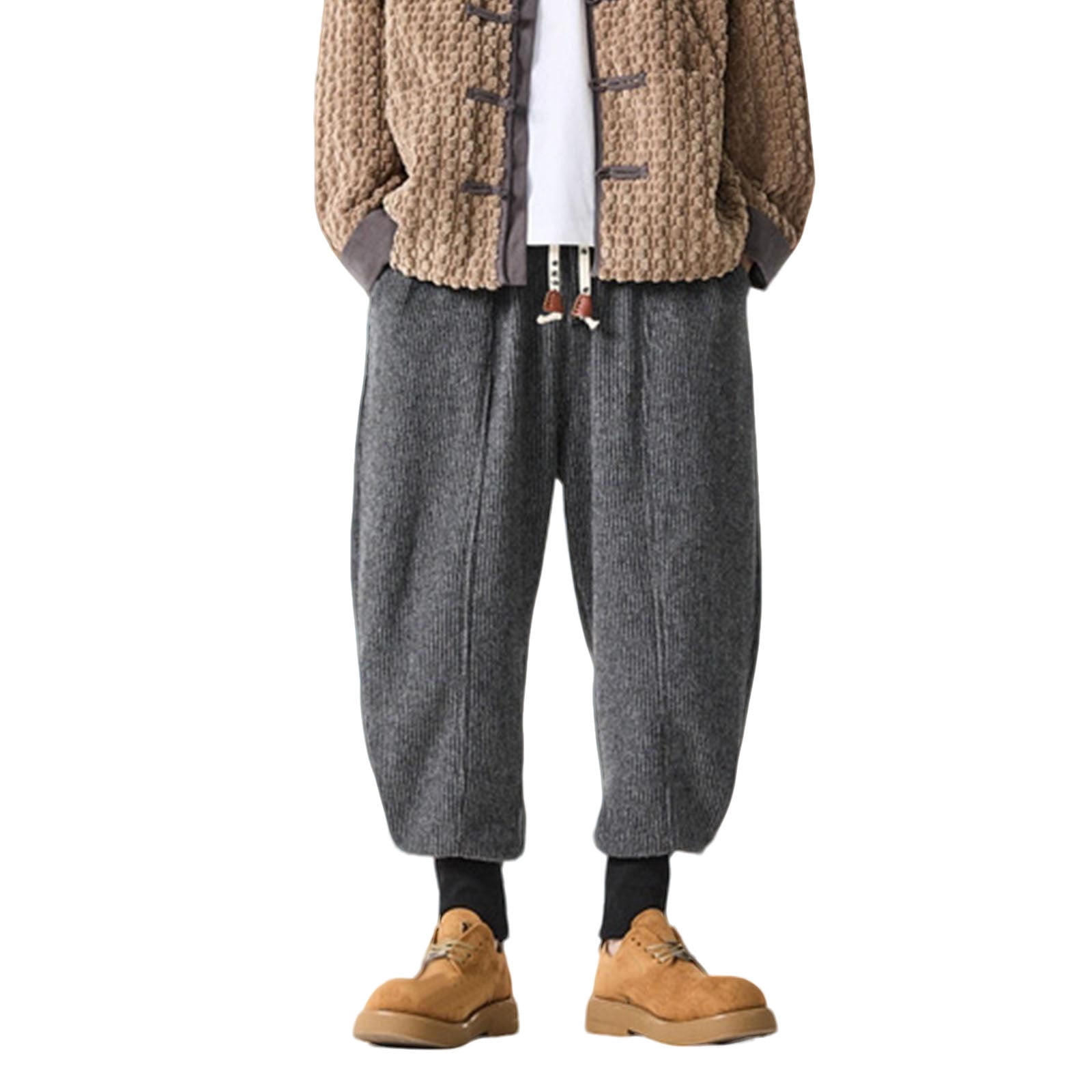 Iugvhana Men's Joggers Pants Woolen Loose Fit Elastic Waist Drawstring ...
