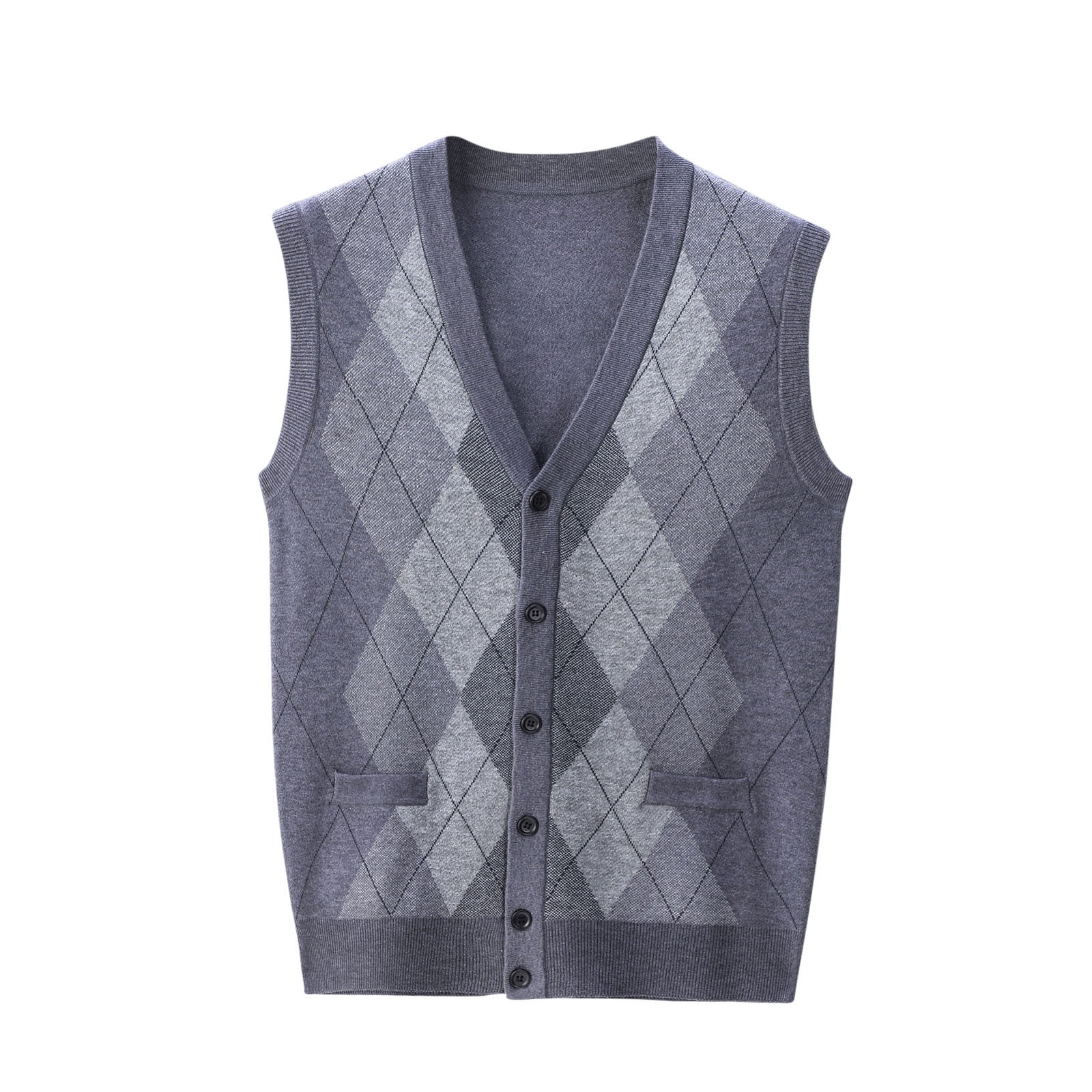Iugvhana Men's Knit Sweater Vest Classic V-Neck Sleeveless Button ...