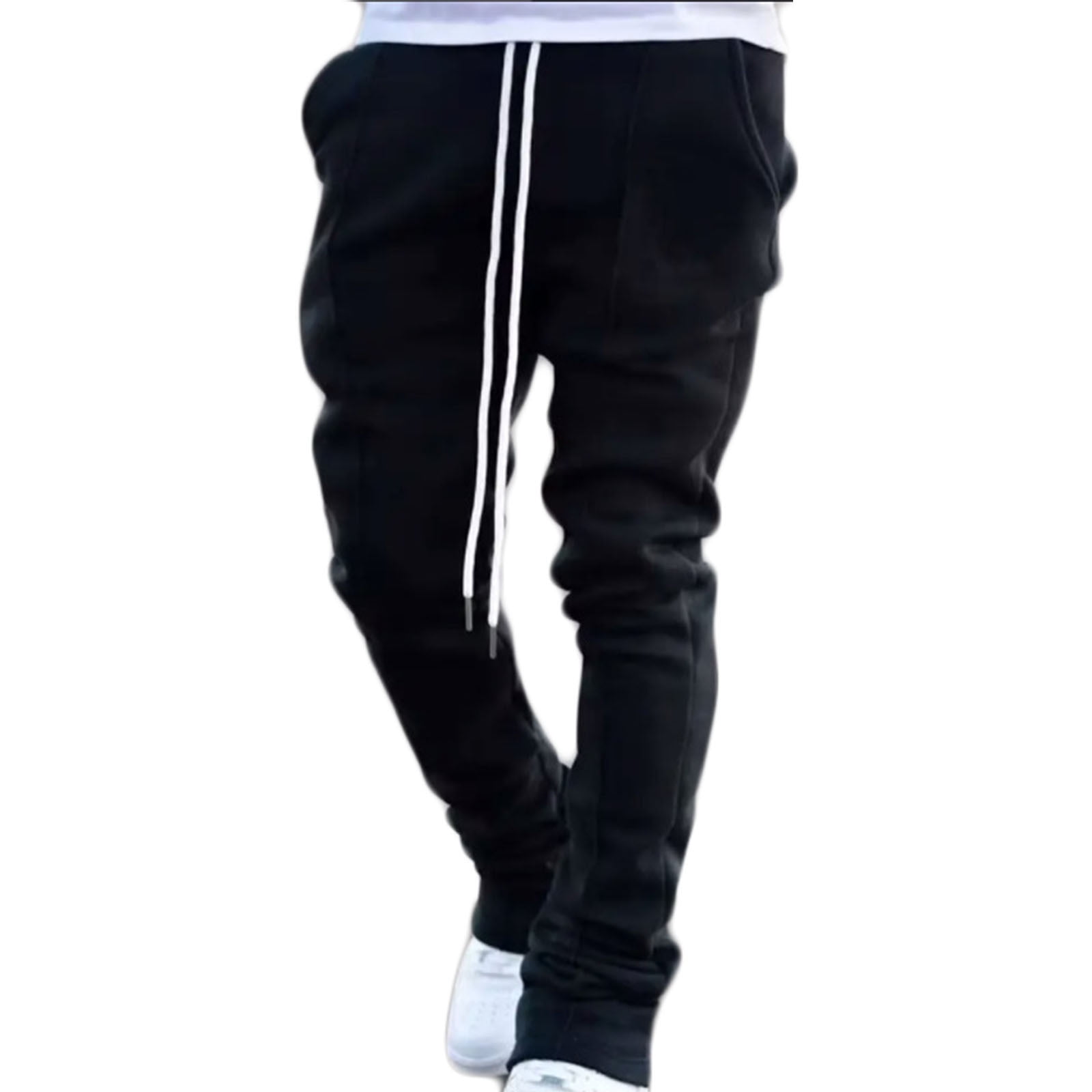 Iugvhana Men's Solid Color Drawstring Waist Casual Jogger Pants Stacked ...