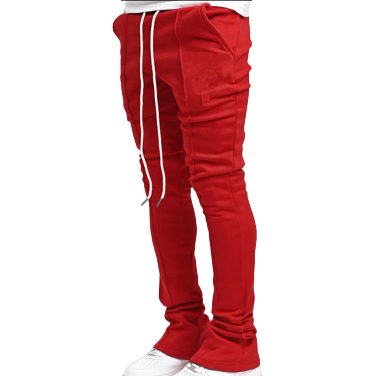Iugvhana Men's Solid Color Drawstring Waist Casual Jogger Pants Stacked ...