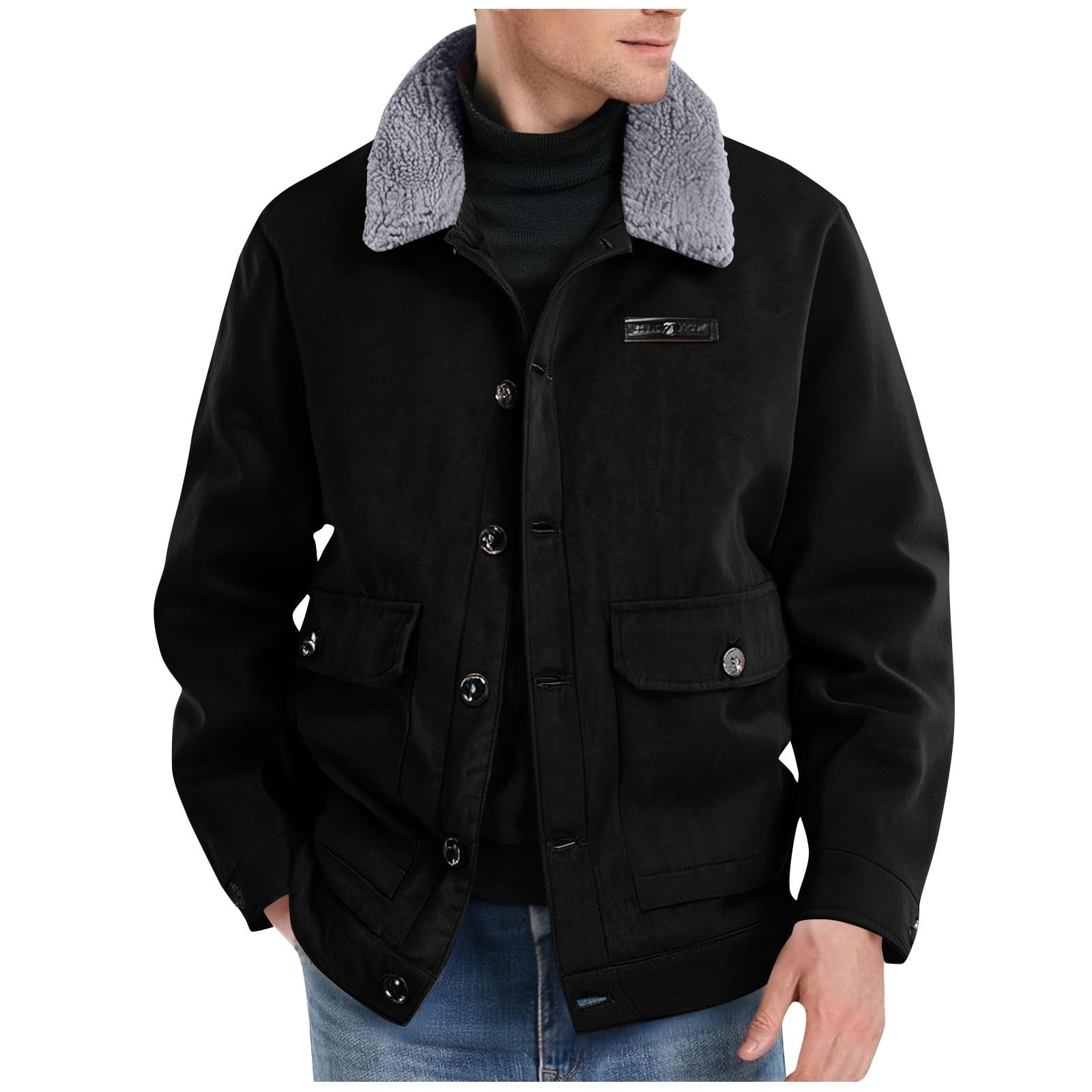 Iugvhana Men's Warm Fleece Lined Jackets Button Down Long Sleeve ...