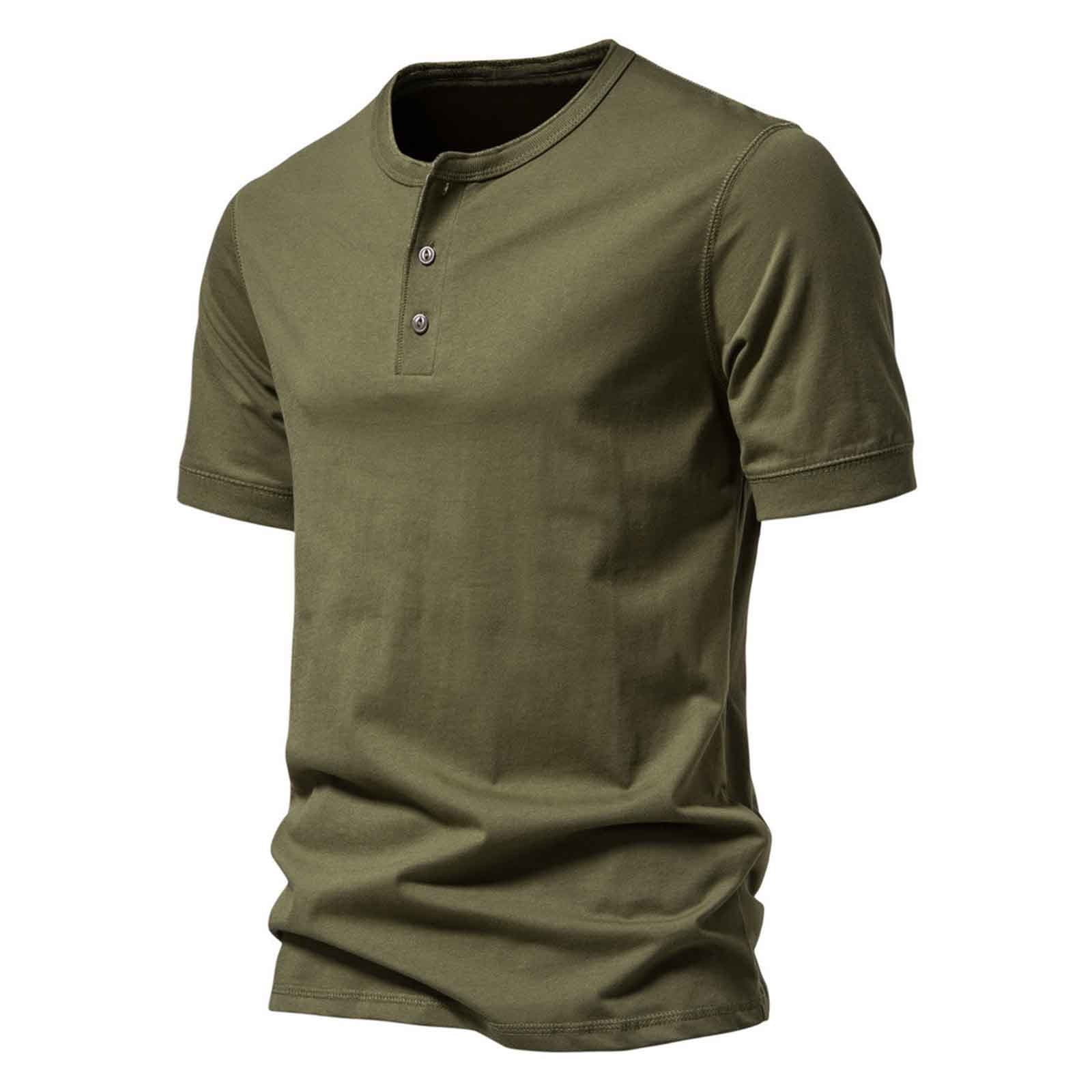 Iugvhana Mens Button Crew Neck Shirts Pullover Casual Solid Color ...