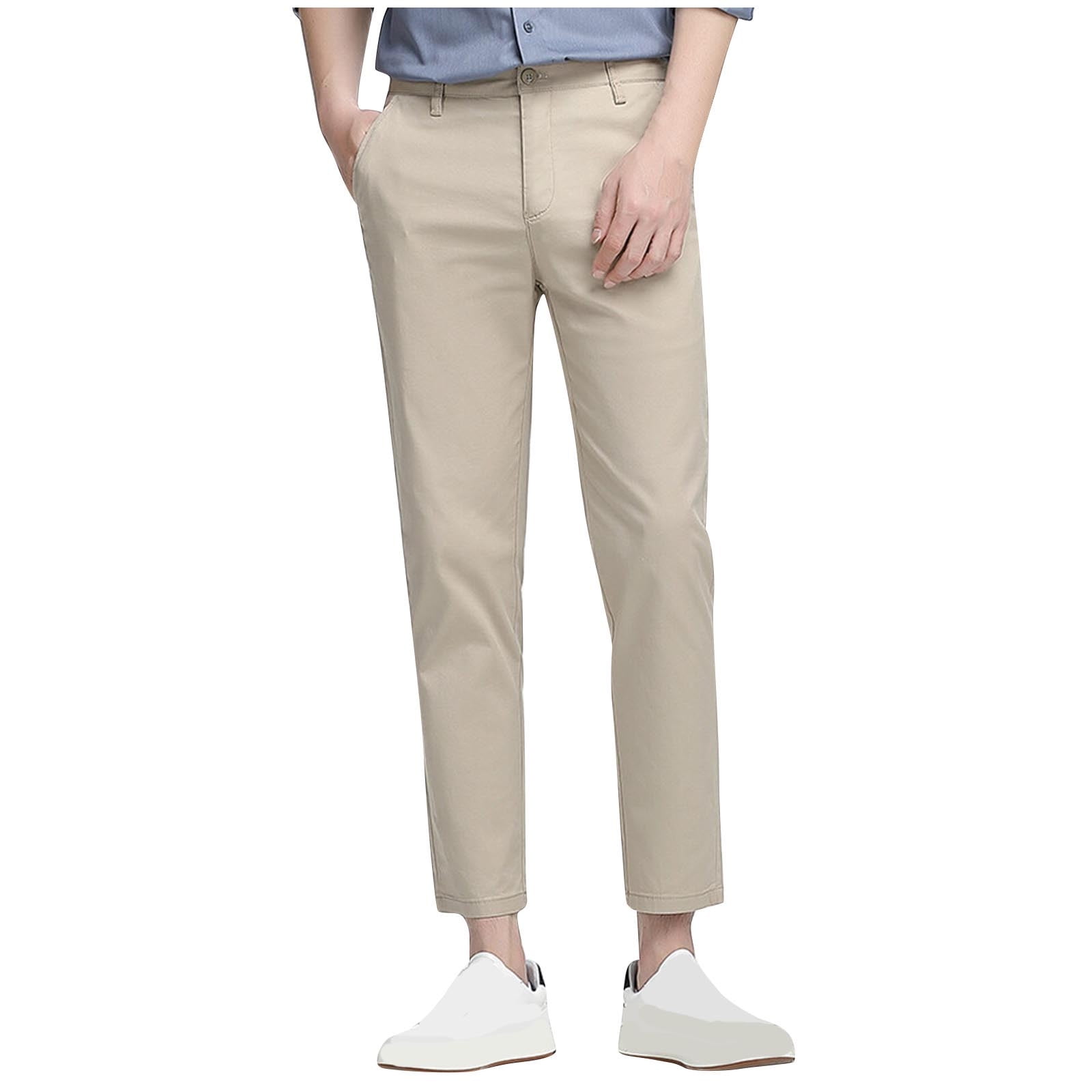 Iugvhana Mens Cotton Solid Color Straight Leg Dress Pants Slim Fit ...