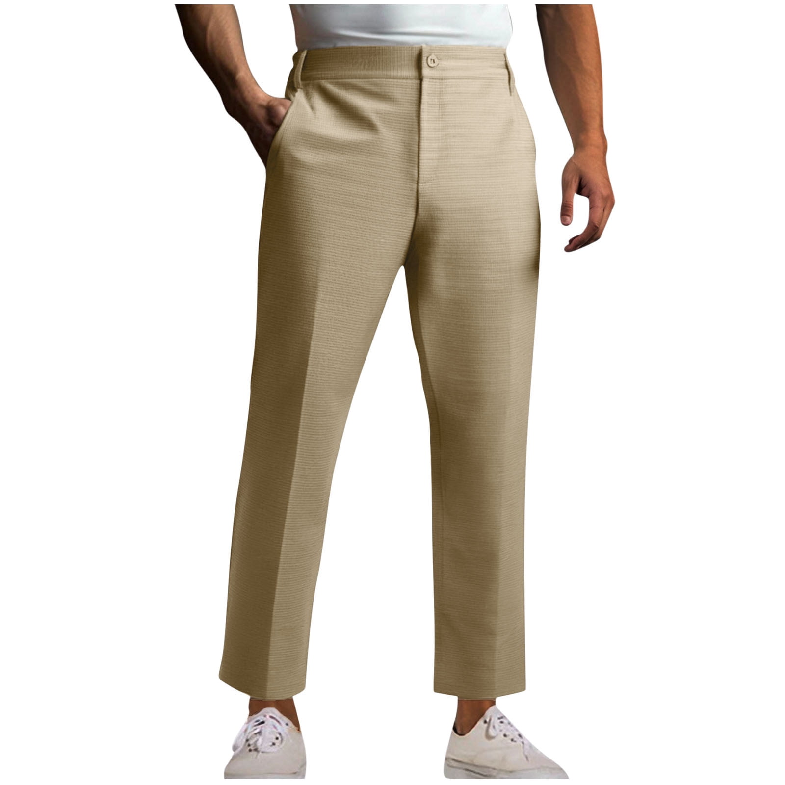 Iugvhana Mens Dress Pants Waffle Knit Pockets Regular Fit Straight Leg ...